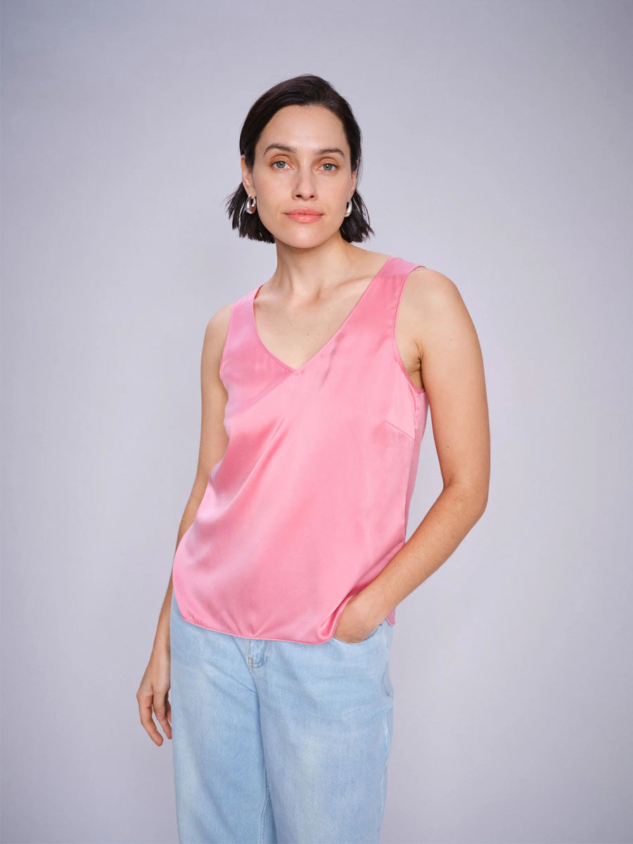 ASTRID V-Neck Silkkitoppi Vaaleanpunainen - Mos Mosh – Dots